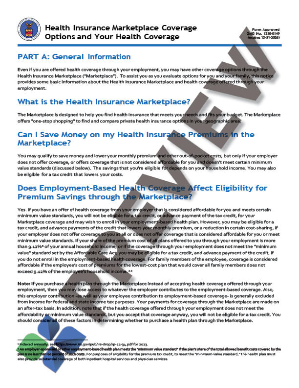 ACA Healthcare Notice - for employers who offer health insurance ...