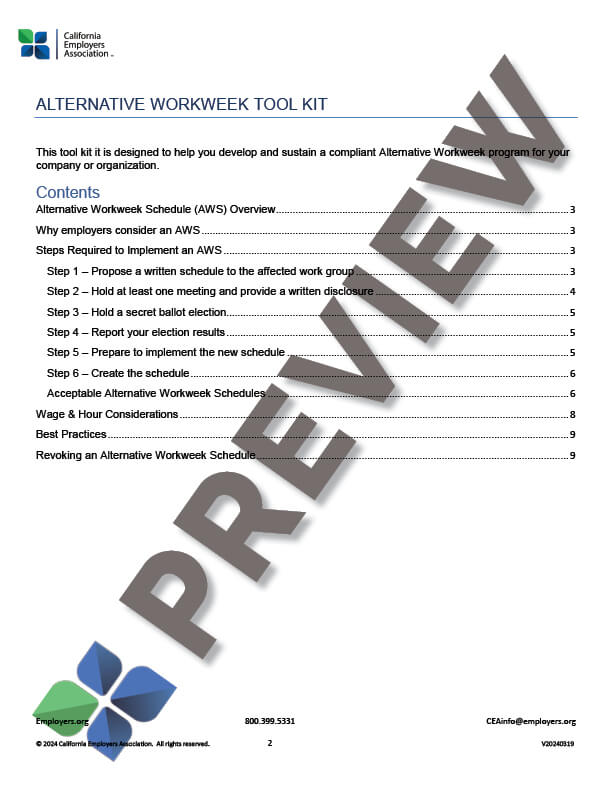 Alternative Work Weeks Toolkit - California Employers Association
