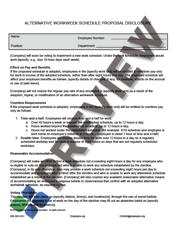 Alternative Workweek Disclosure - California Employers Association