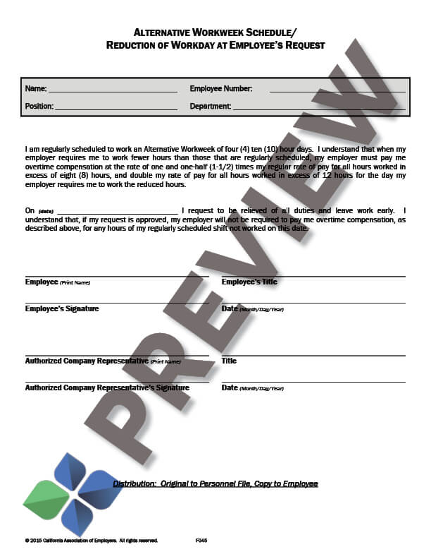 Alternative Workweek Schedule Change at Employee's Request - California ...