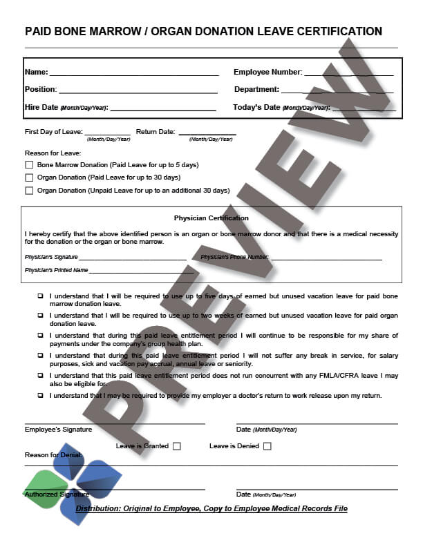 Bone Marrow Organ Donation Leave Certification - California Employers ...