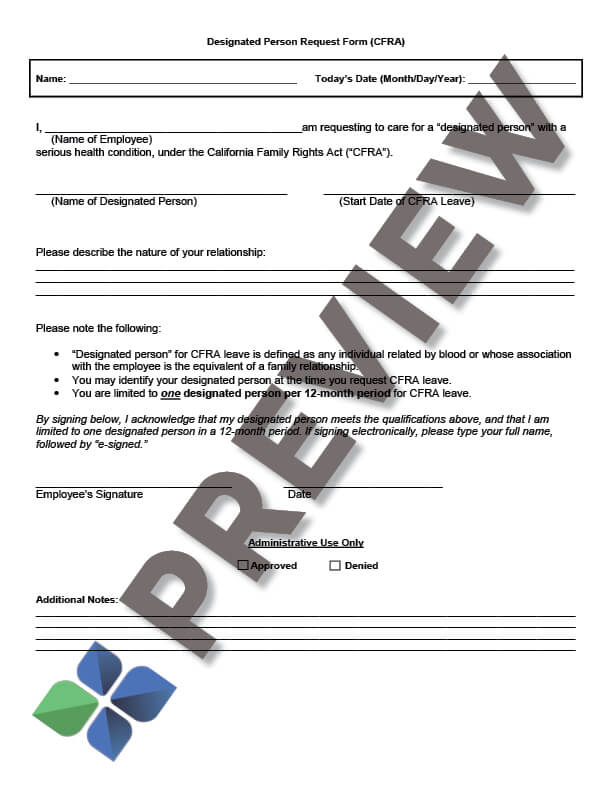 CFRA Request Form - Designated Person - California Employers Association