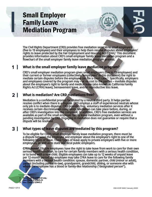 CFRA Small Employer Mediation FAQ (CRD) - California Employers Association