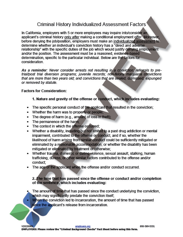Criminal History Individualized Assessment - California Employers ...