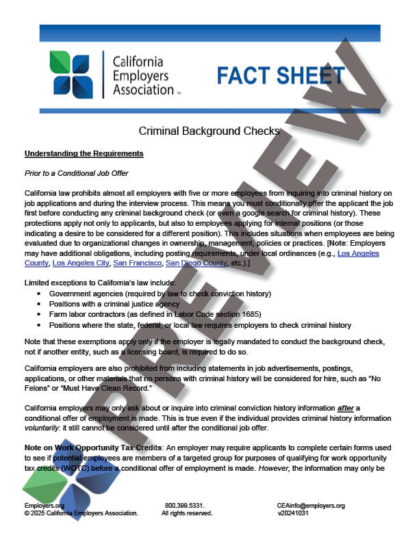 Criminal Background Checks Fact Sheet - California Employers Association