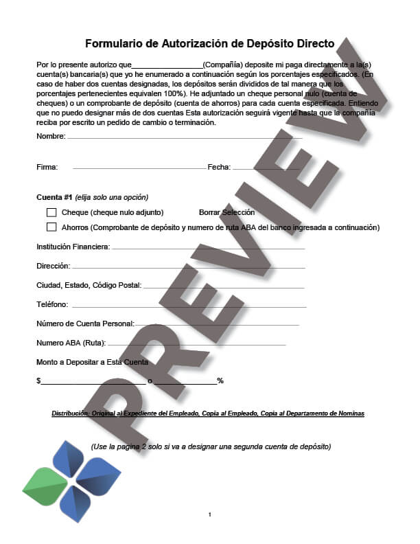 Direct Deposit Authorization Form in Spanish - California Employers ...