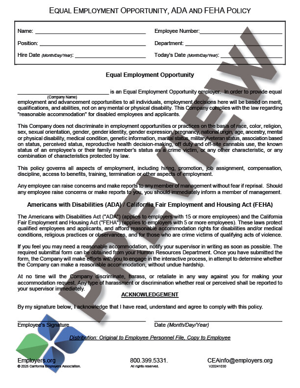 EEO-ADA-FEHA Policy - California Employers Association