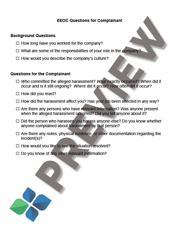 EEOC Investigation Questions for Complainant - California Employers ...