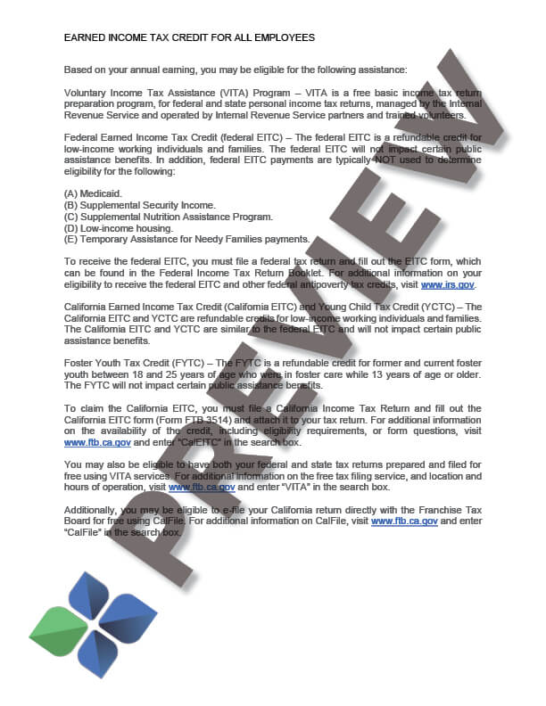 Earned Income Tax Credit (EITC) - for all Employees - California ...