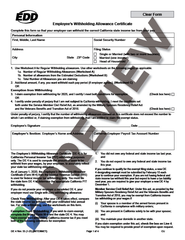Employee State Tax Withholding (DE 4) - California Employers Association