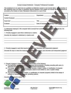 Exempt Analysis Worksheet - Computer Professional - California ...