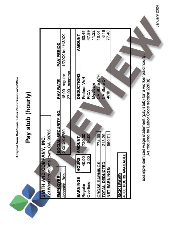Itemized Pay Stub Sample - California Employers Association
