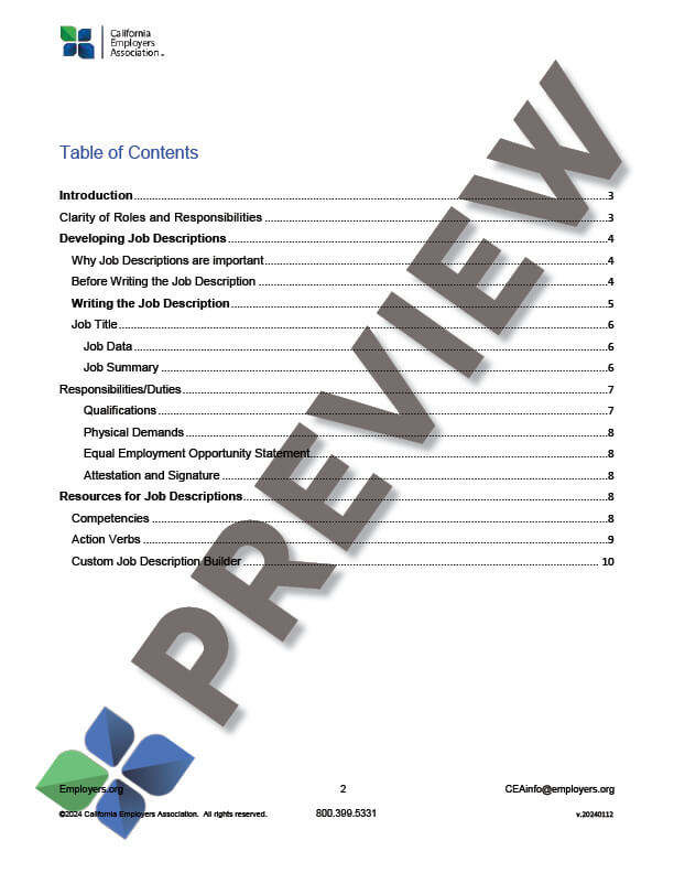 Job Description Toolkit - California Employers Association