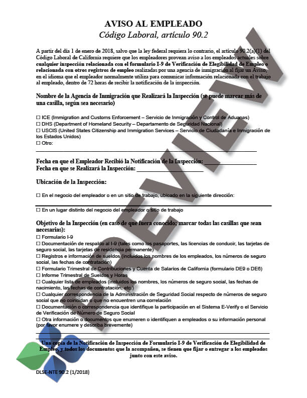 Immigration Inspection Required Notice - Spanish - California Employers ...
