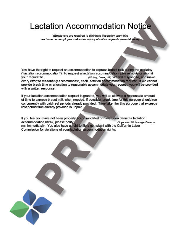 Lactation Accommodation Notice - California Employers Association