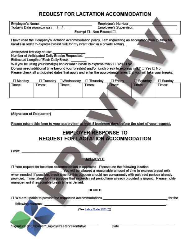 Lactation Accommodation Request - California Employers Association