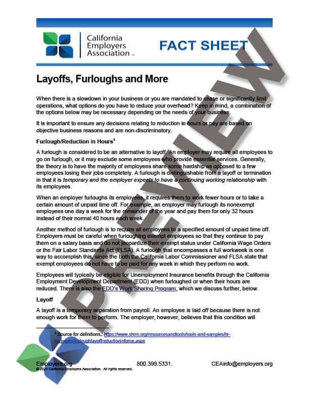 Layoffs, Furloughs, and More Fact Sheet - California Employers Association