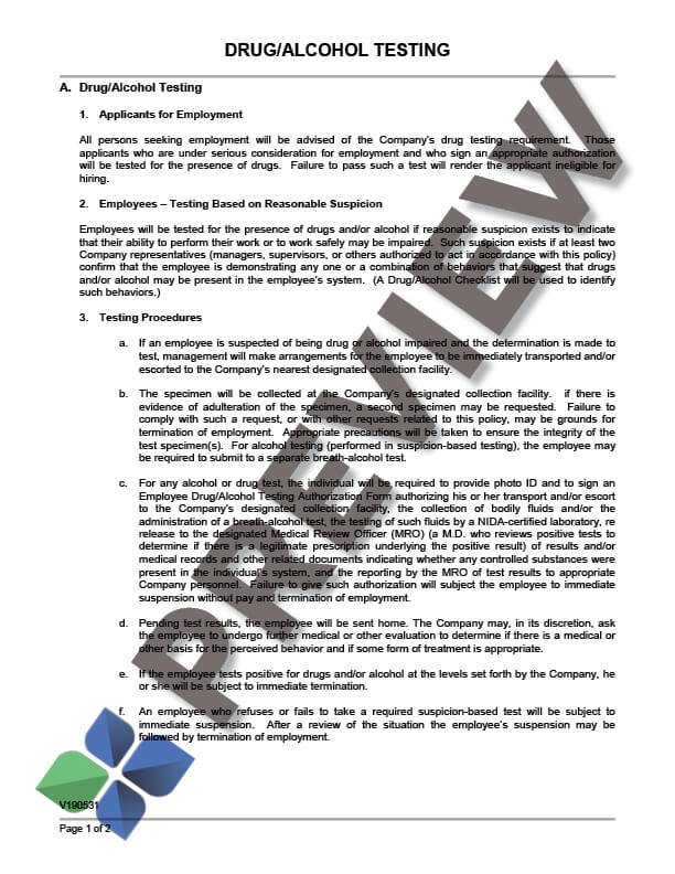Management Drug Testing Policy & Procedure - California Employers ...