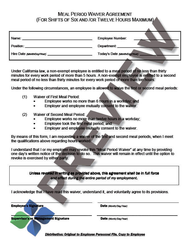 Meal Period Waiver - California Employers Association