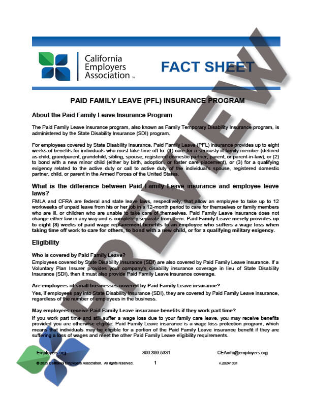 Paid Family Leave Eligibility Fact Sheet - California Employers Association