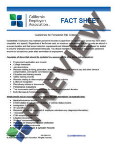 Personnel File Contents Fact Sheet - California Employers Association