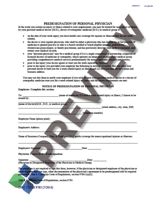 Predesignation of Personal Physician (Workers' Comp) - California ...