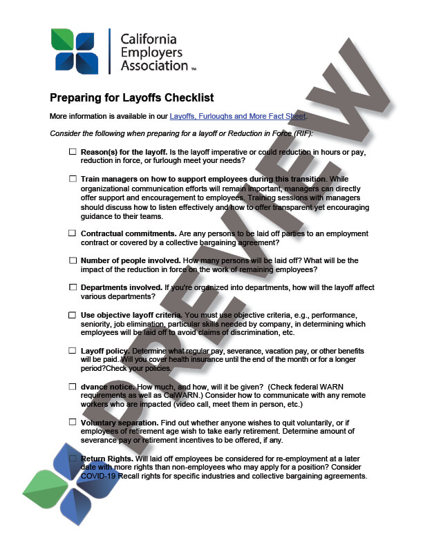 Preparing for Layoffs or RIF - California Employers Association
