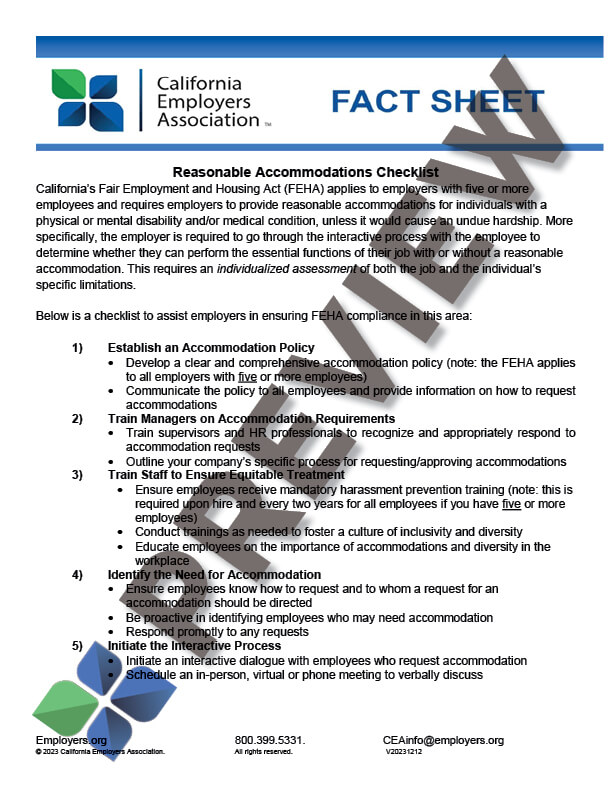 Reasonable Accommodation Checklist - California Employers Association