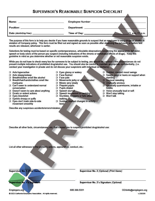 Reasonable Suspicion Checklist - California Employers Association
