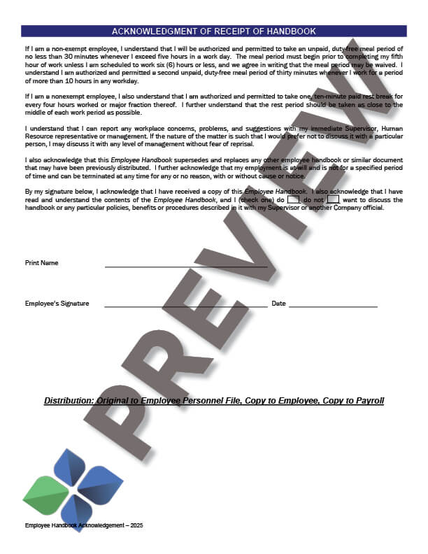 Employee Handbook Acknowledgement Form - California Employers Association