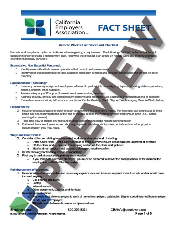 Remote Work Fact Sheet - California Employers Association