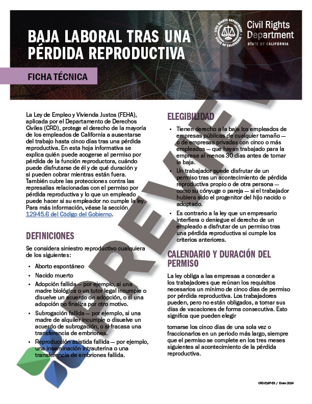 Reproductive Loss Leave Rights - Fact Sheet (CRD) - Spanish ...