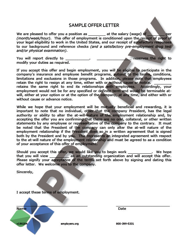 Offer Letter Sample - California Employers Association