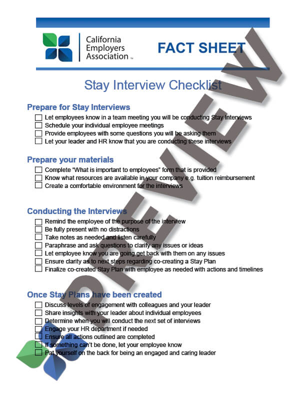 Stay Interview Checklist - California Employers Association