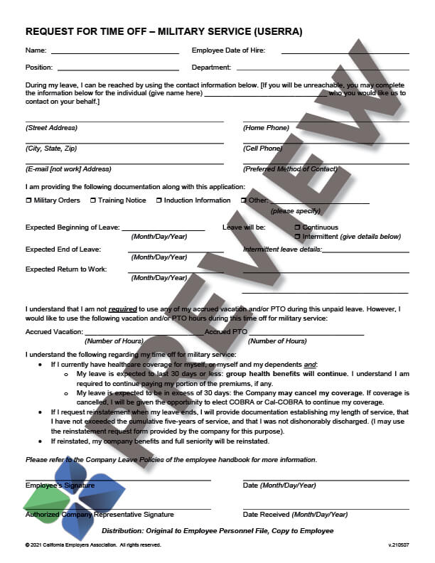 USERRA Time Off Request Form - California Employers Association