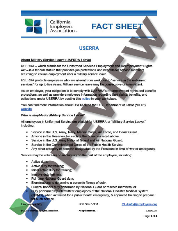 USERRA Fact Sheet - California Employers Association