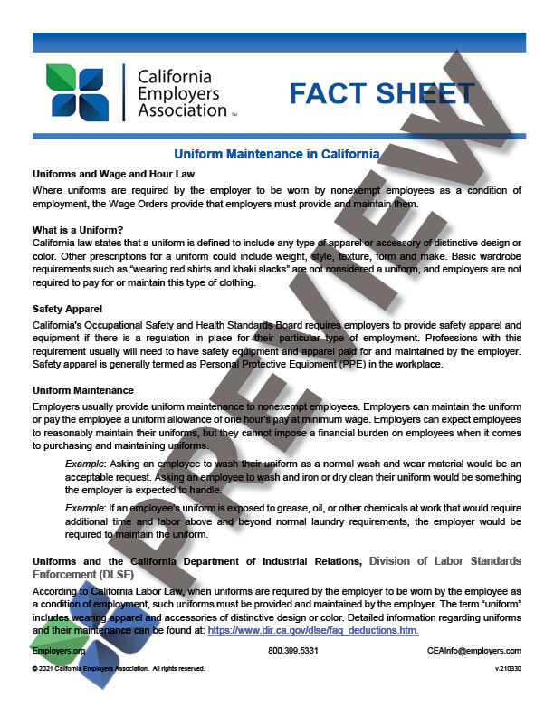 Uniform Maintenance - Fact Sheet - California Employers Association