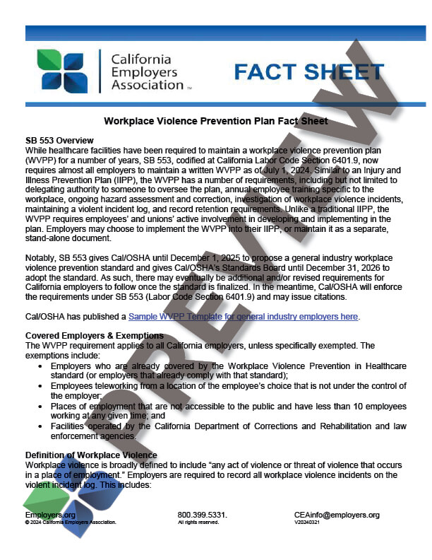 Workplace Violence Prevention Program (WVPP) Fact Sheet - California ...