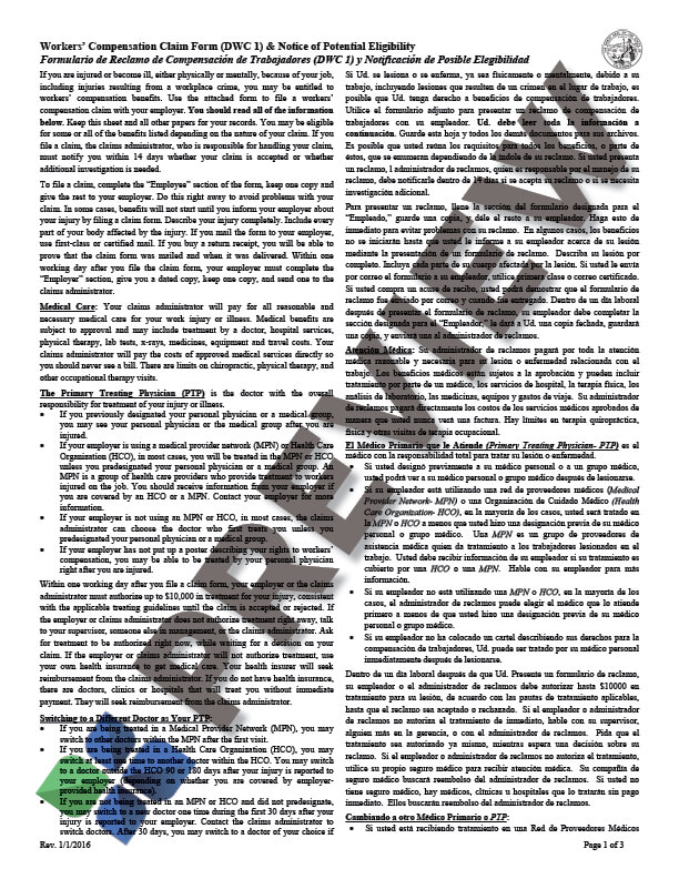 Workers Compensation Dwc 1 Form California Employers Association