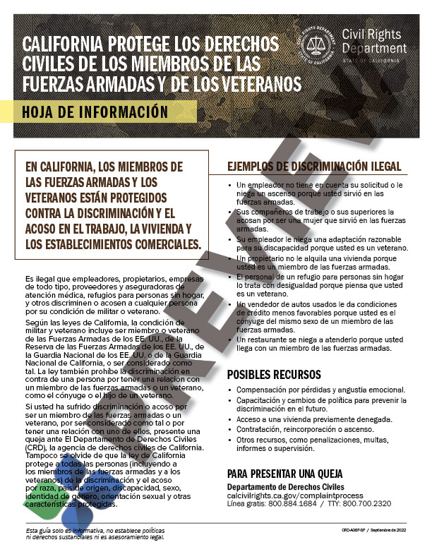 Workplace Rights for Military (CRD) - Spanish - California Employers ...