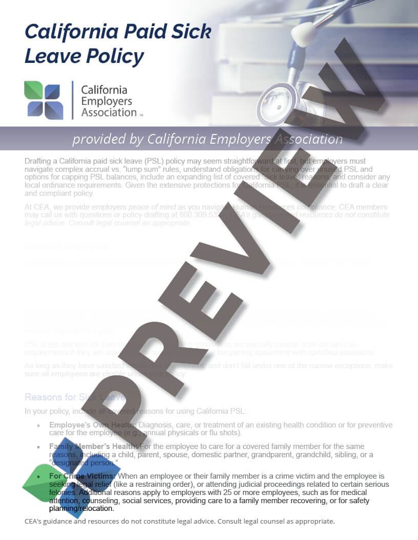 Paid Sick Leave in CA Guide - California Employers Association